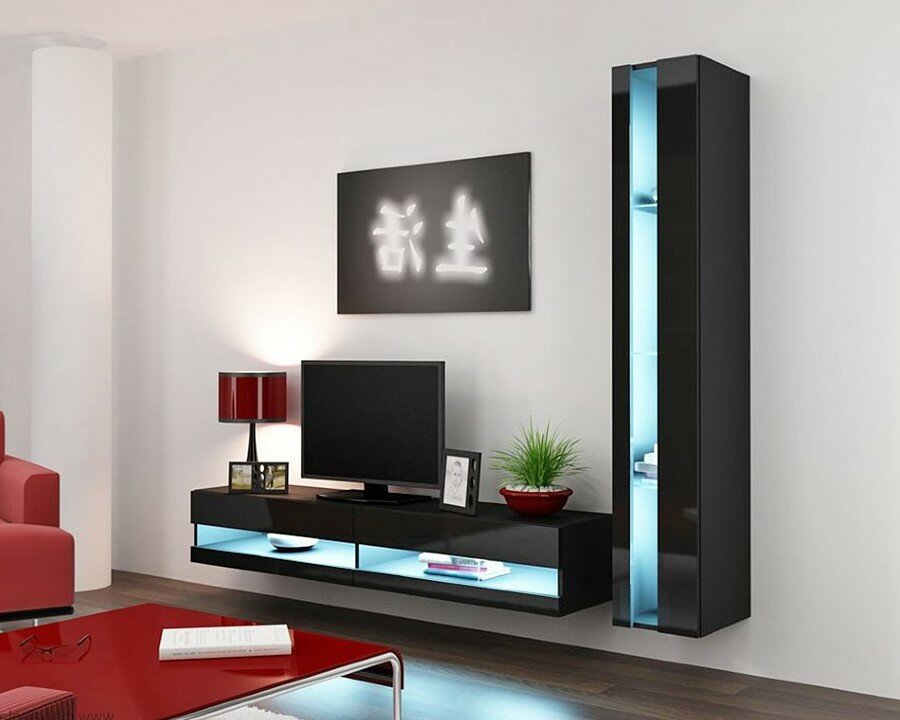 Гостиная Виго нью 8 МДФ (черная) / Черный 0190 NEW 220x42x180 см, GOODFORM