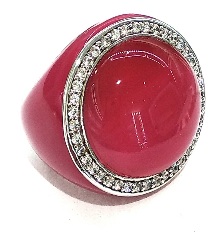 Перстень, серебро, 925 проба, эмаль, фианит, кварц