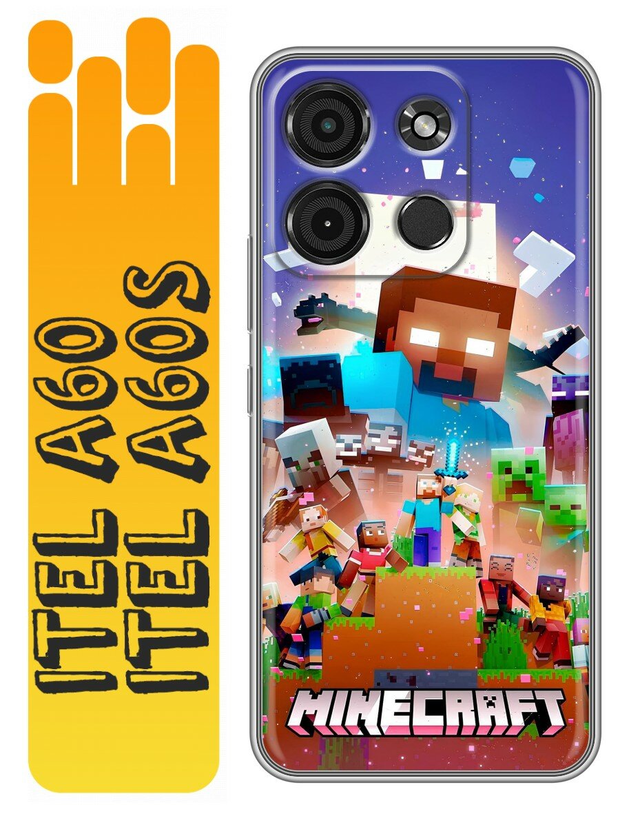 Чехол для Itel A60 4G, Itel A60s 4G с принтом Minecraft Майнкрафт (Ител А60 4G, Ител А60с 4G)