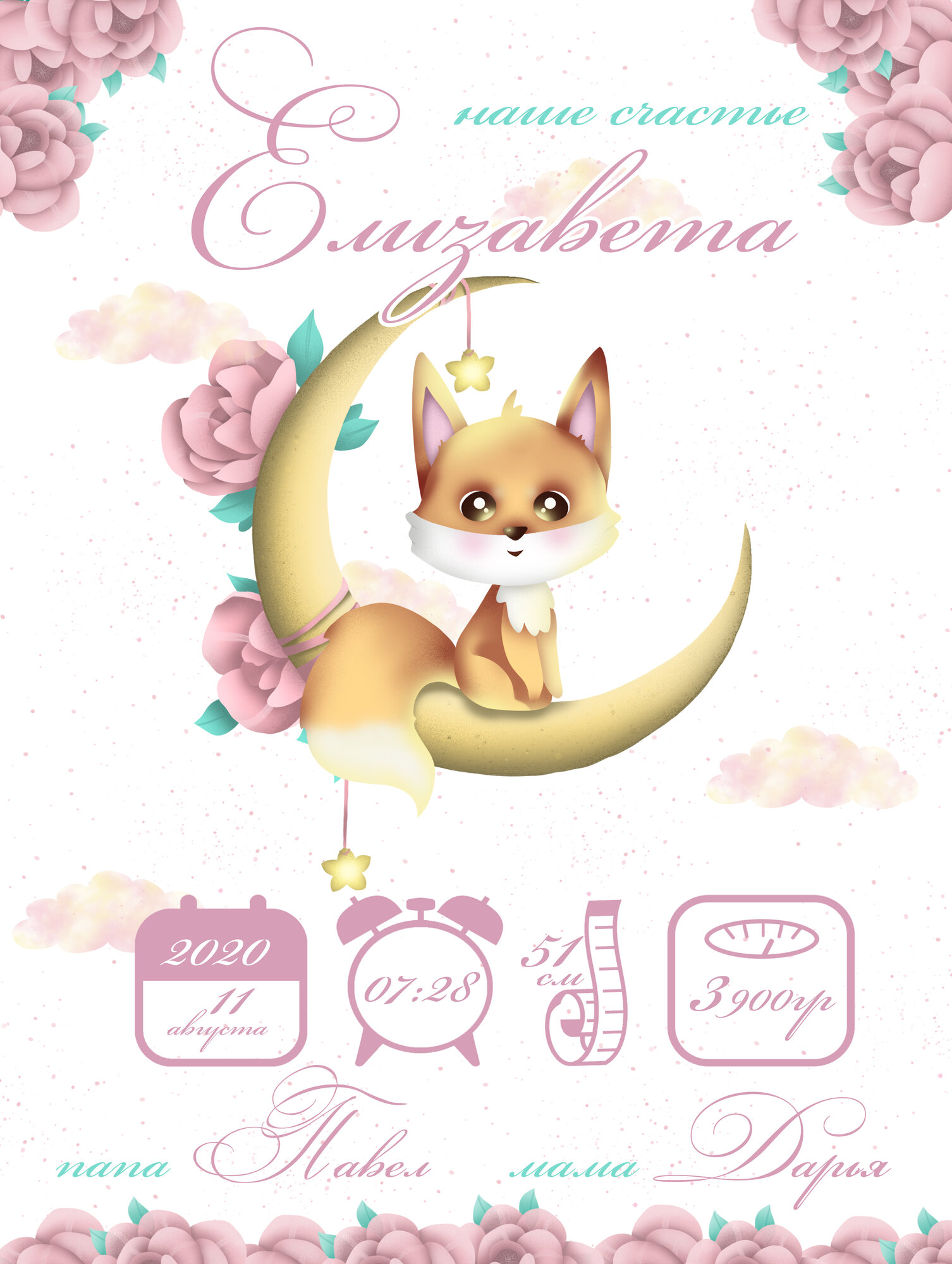 Метрика "Елизавета" от RiverART холст на деревянном подрамнике 40х30см.