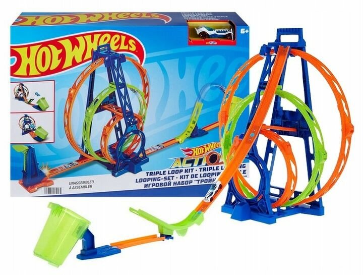 Игрушечный трек Hot Wheels Track Builder - Игровой набор Трасса Triple Loop с тройной петлей - Хот Вилс HMX37