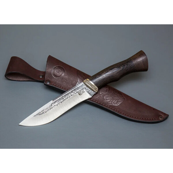 Нож из нержавеющей стали Мастерская Сёмина "Беркут", со следами ковки, рукоять литье мельхиор, венге