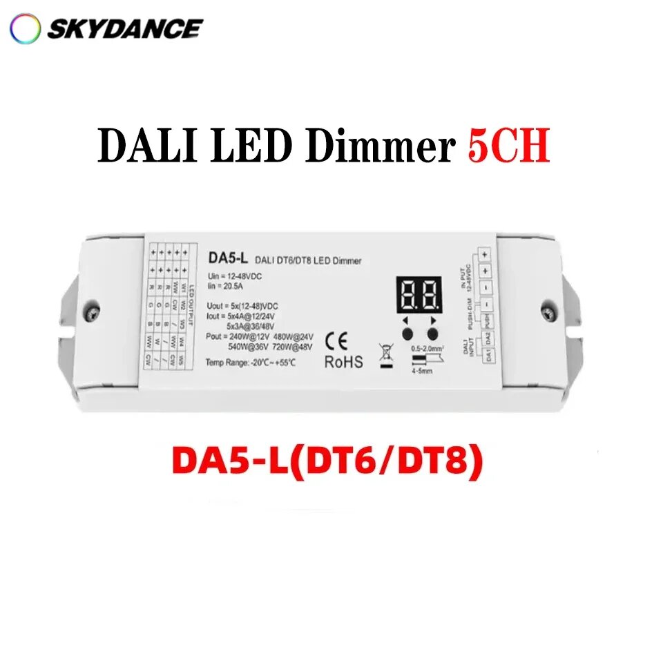 DALI RGB-контроллер DA5-L(DT6/DT8) DC12V-48V 5CH*4A