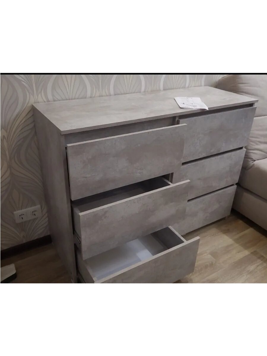 Комод для вещей, современный стиль, ЛДСП, 6 ящиков, серый, 120х40х74 см