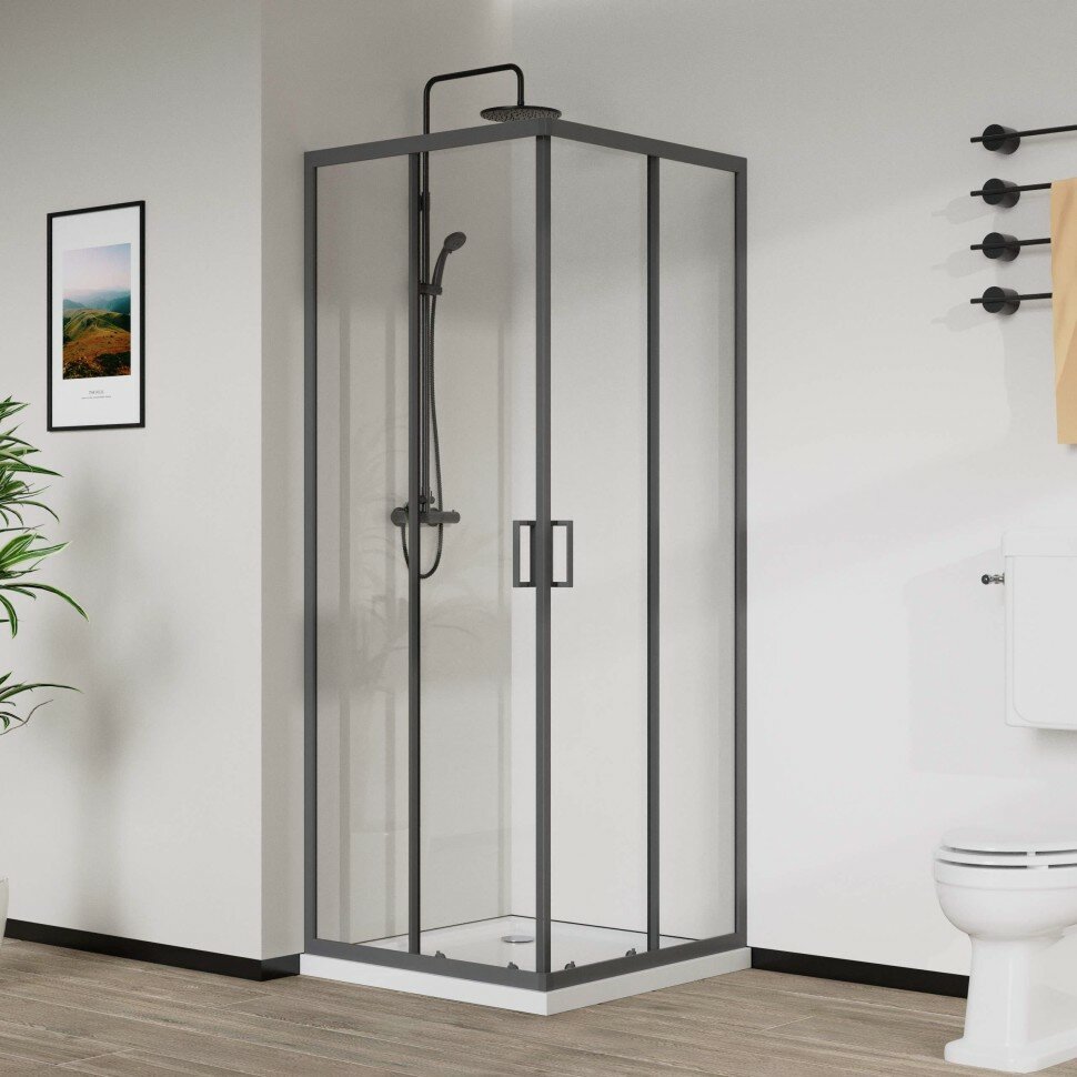 Душевой уголок Сити (City) VSS-5CT9010CLGM, 1000*900, вороненая сталь , стекло прозрачное