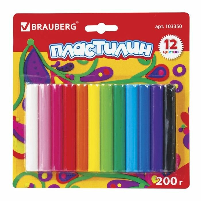 Пластилин Brauberg классический 12 цветов, 200 гр (103350)