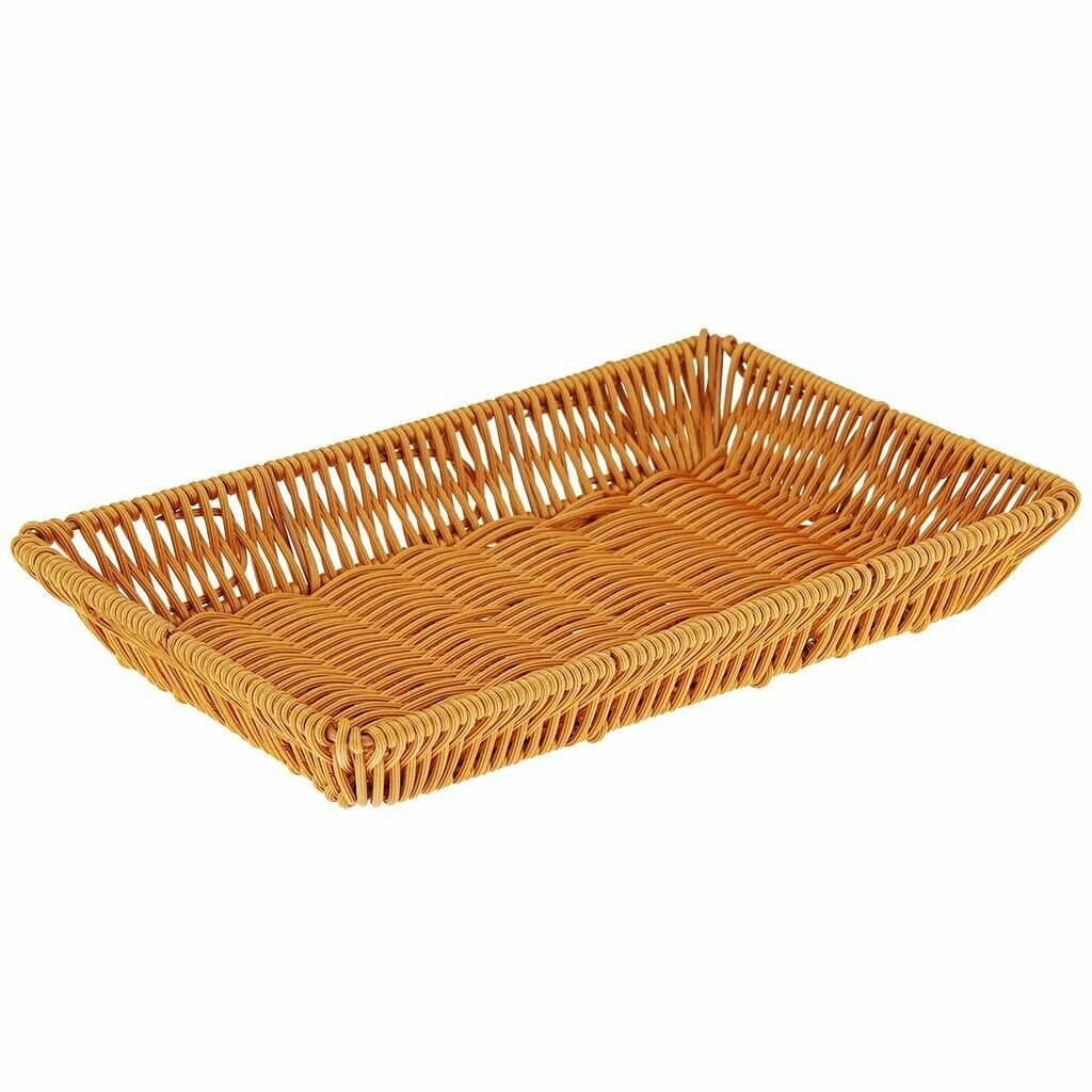 Корзина-сухарница КНР плетеная, 27х17 см, высота 3,8 см, полипропилен, медовый, металлический каркас, форма прямоугольная