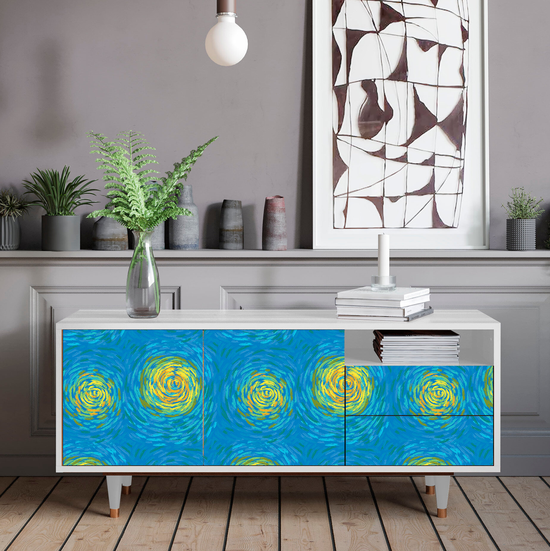 ТВ-Тумба - STORYZ - T7 Van Gogh Lights, Размер - 125 x 56 x 41 см, Цвет корпуса - , Белый