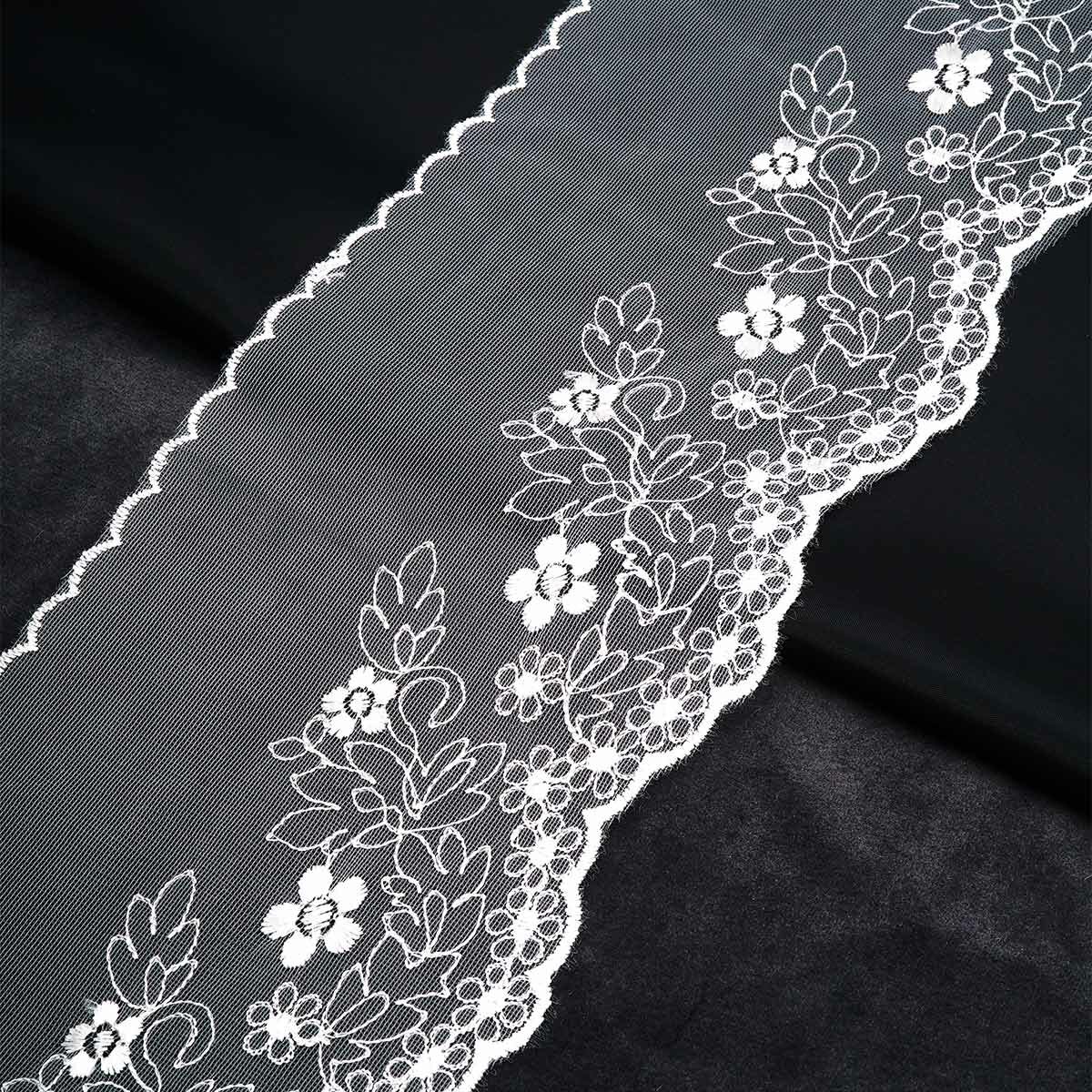 Кружево для рукоделия, на сетке декоративное, 14 см × 13,72 м, белое, для интерьерного текстиля, Айрис