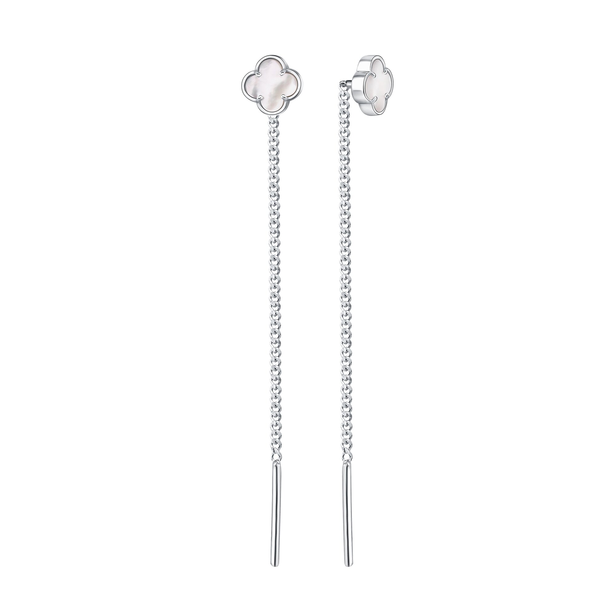 Серьги цепочки, серебро, 925 проба, родирование, перламутр