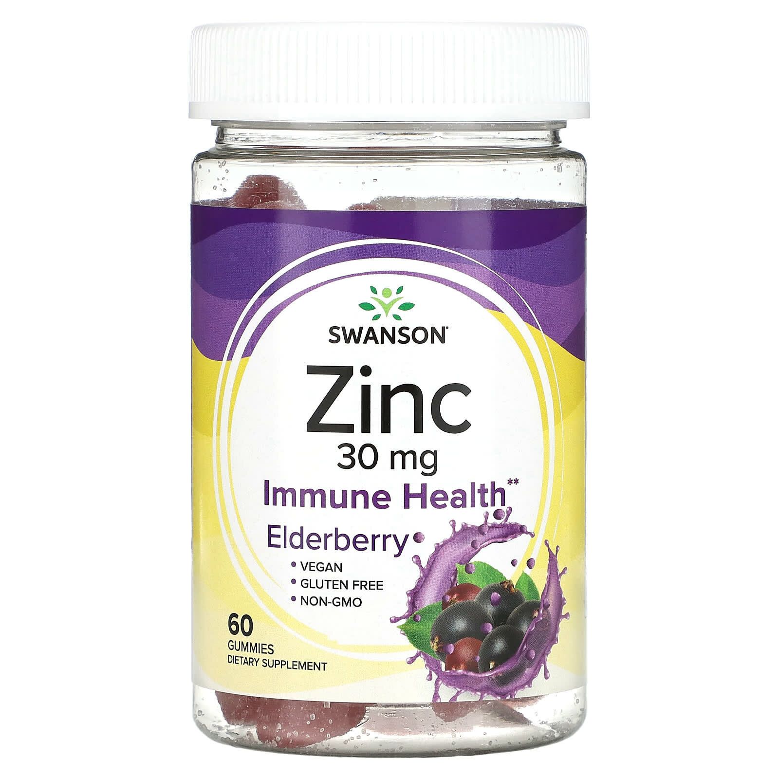 Цинк, цинк цитрат, Swanson Zinc citrate, 30 мг, 60 Gummies, Elderberry, витамины для детей
