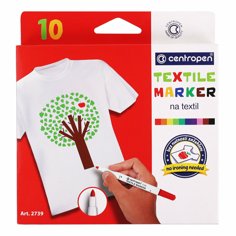 Маркеры для ткани 10 цветов CENTROPEN "Textile Marker", круглый наконечник, 1,8 мм, 2739/10, 5 2739 1001, 152009