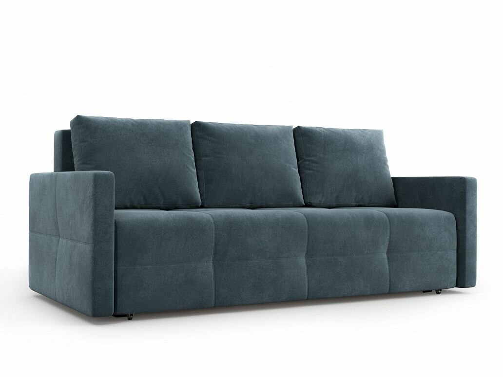 Meblevka Диван раскладной прямой Марсель 2 / Диван-кровать еврокнижка Марсель 2, 216х85х102, велюр серо-синий