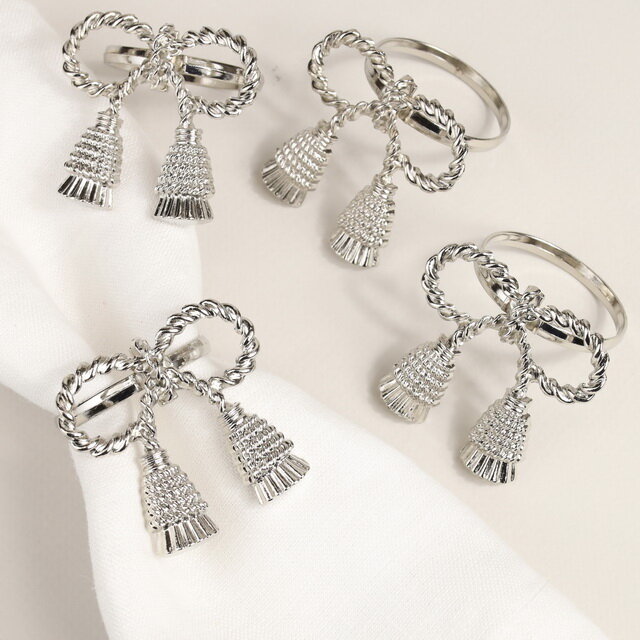 Кольца для салфеток Silver Fiocco 5 см, 4 шт, Due Esse Christmas (Ду Эссе Кристмас), XNA23004751-2