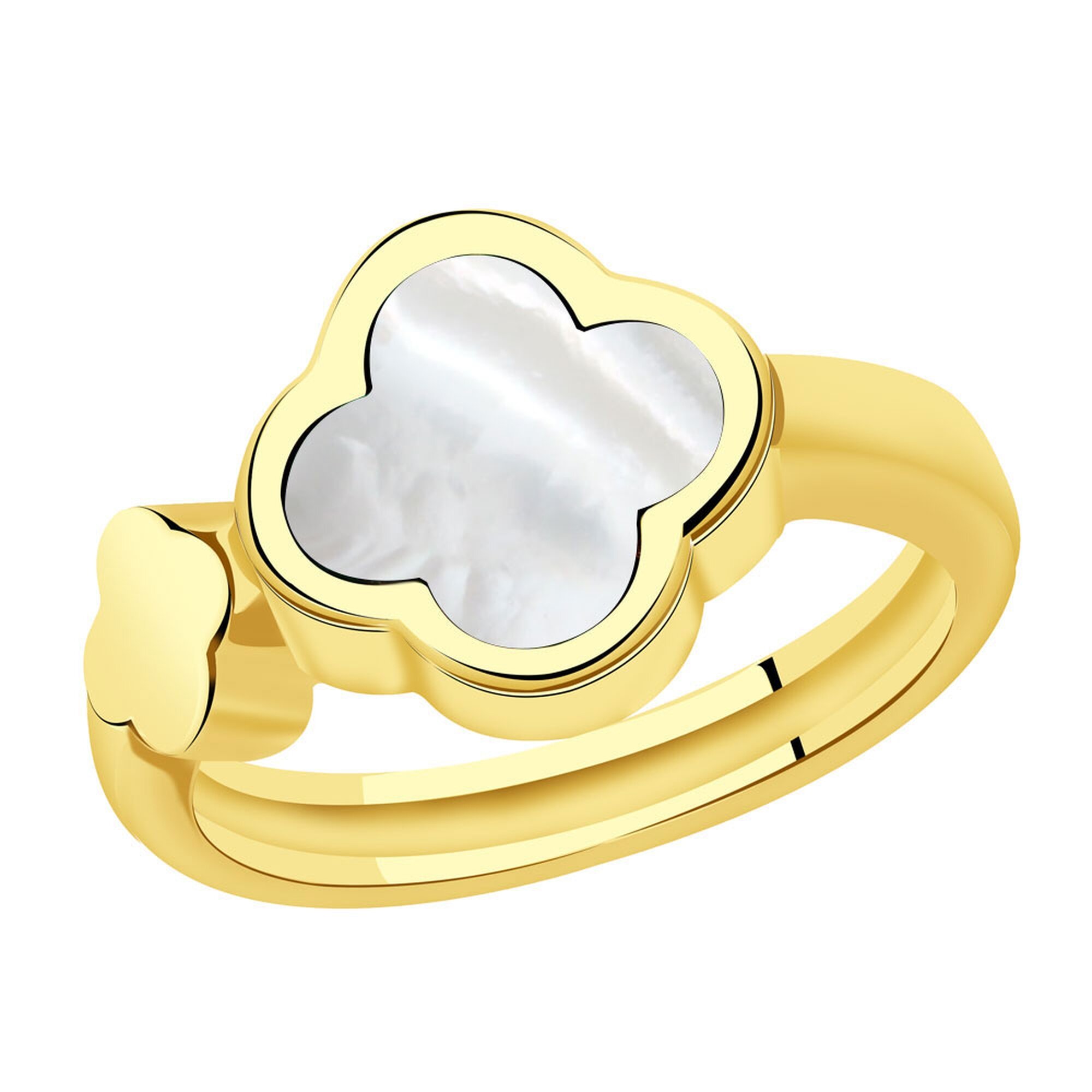 Кольцо, желтое золото, 585 проба, перламутр
