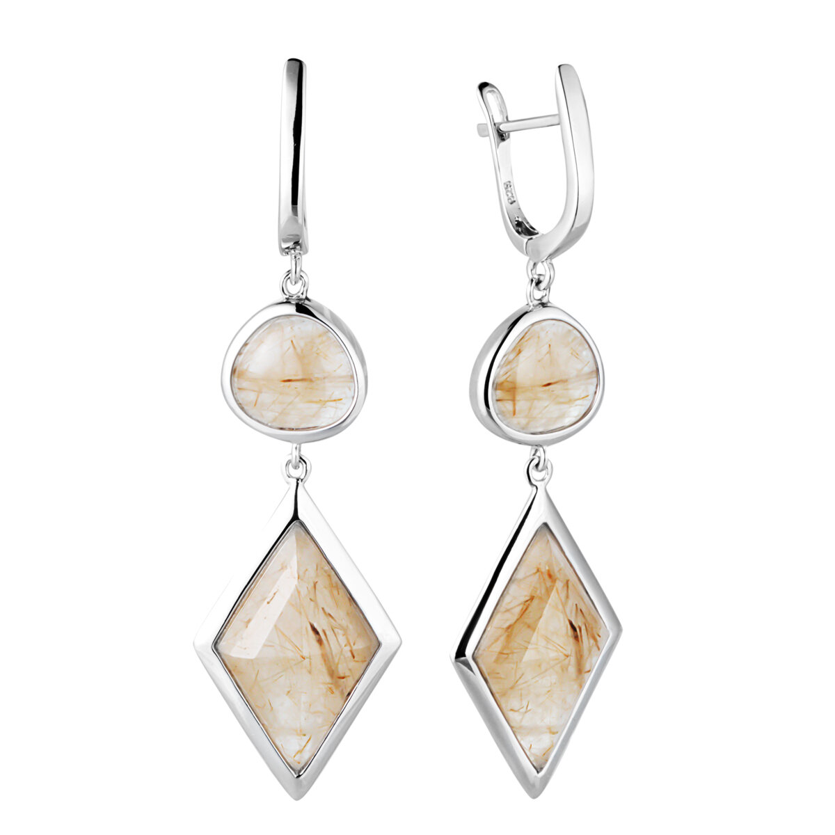 Серьги, серебро, 925 проба, родирование, кварц