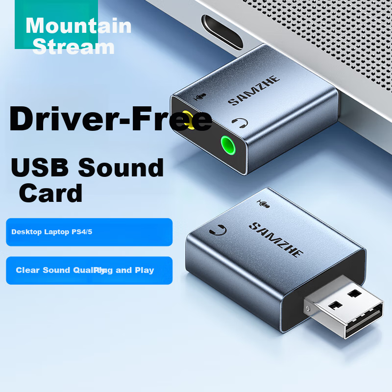 SAMZHE USB External Sound Card USB to 3.5mm Audio Interface Headphone Expansion Converter Plug and Play for Desktop Computer Laptop PS4/5 Microphone Speaker