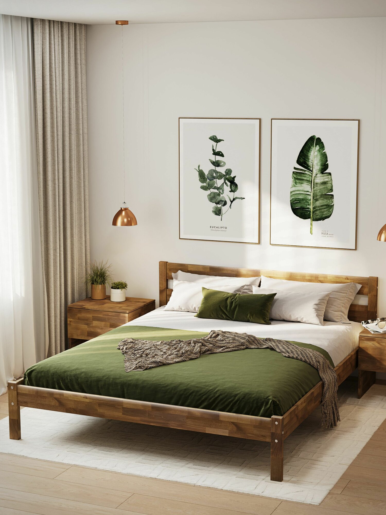 Кровать двуспальная деревянная Стандарт 200х180см, Массив березы, Темный дуб, тилия