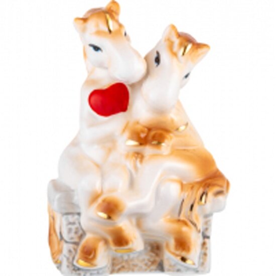 Фигурка декоративная Elan Gallery "Лошади-влюбленная пара" 7*5*11 см коричневая с золотом, фарфор (330956)