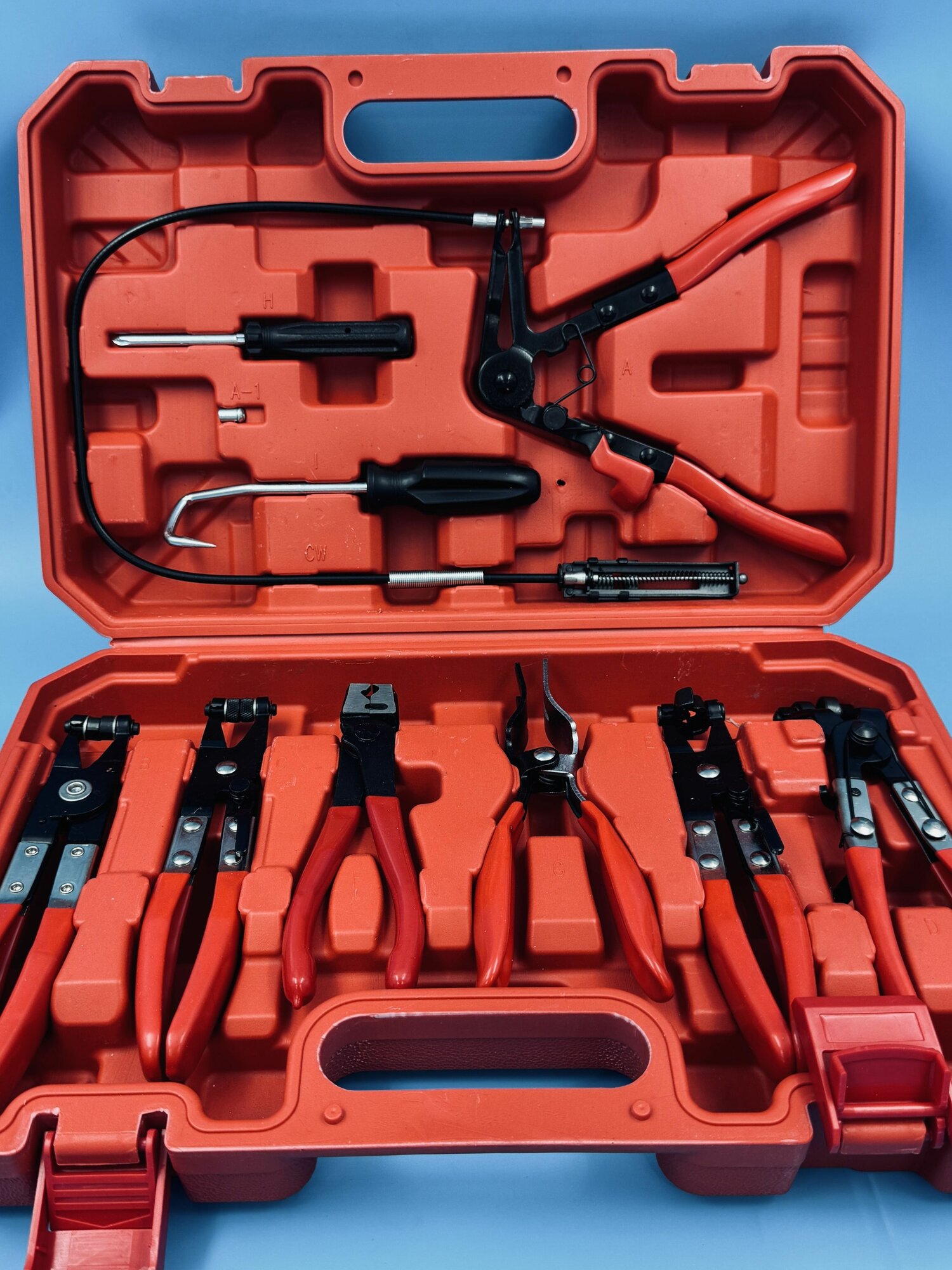 Набор клещей для снятия и установки хомутов 9 инструментов в кейсе для авто и СТО