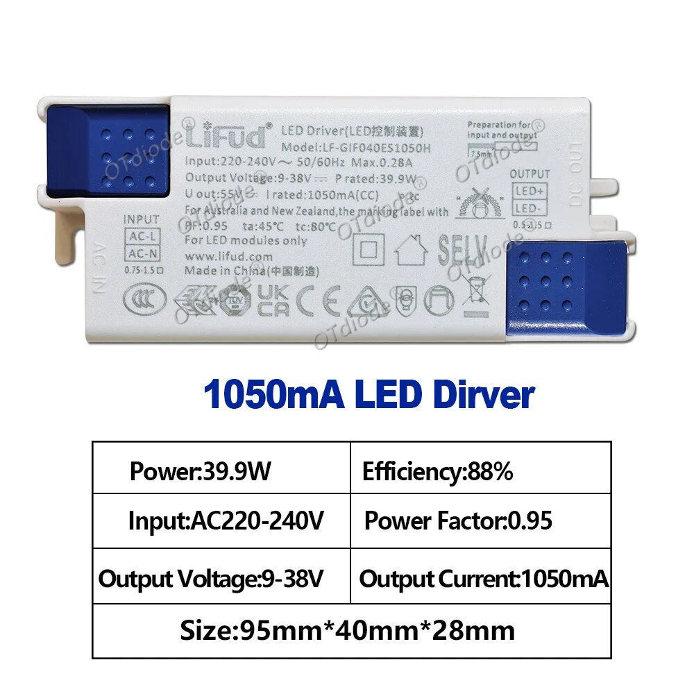 Lifud LED Driver 1050mA, 9-38V, 39.9W