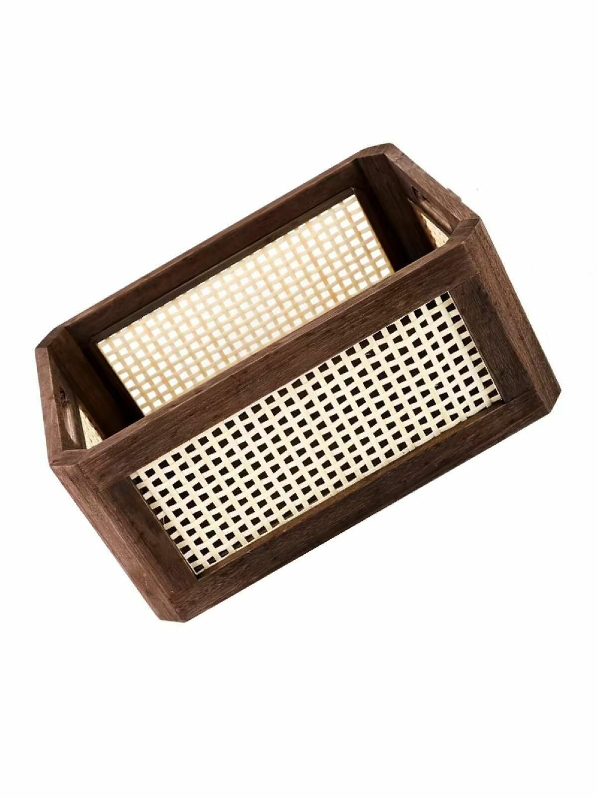 Кофр для хранения вещей, Темно-коричневый плетеный ящик для хранения в рамке-большой