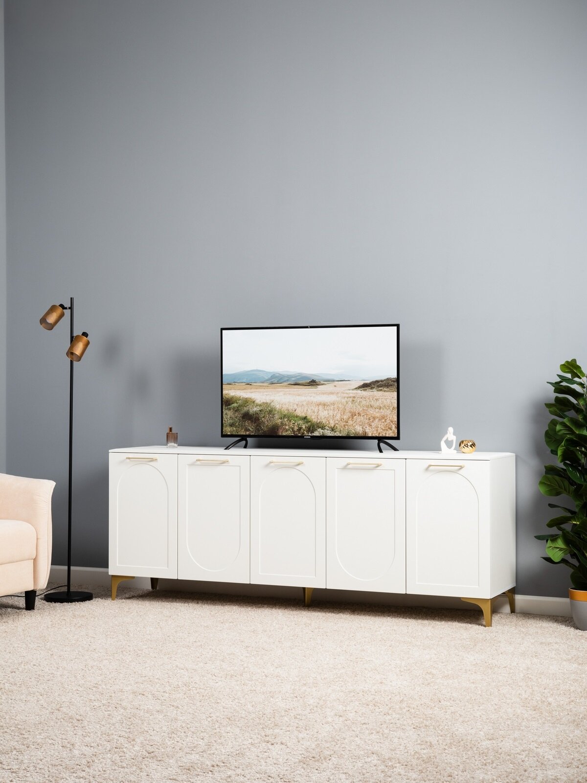 Тумба под ТВ Монтесито 16.66, белый шагрень (корпус ЛДСП/фасады МДФ), 200,1х46,8х79,4 см.