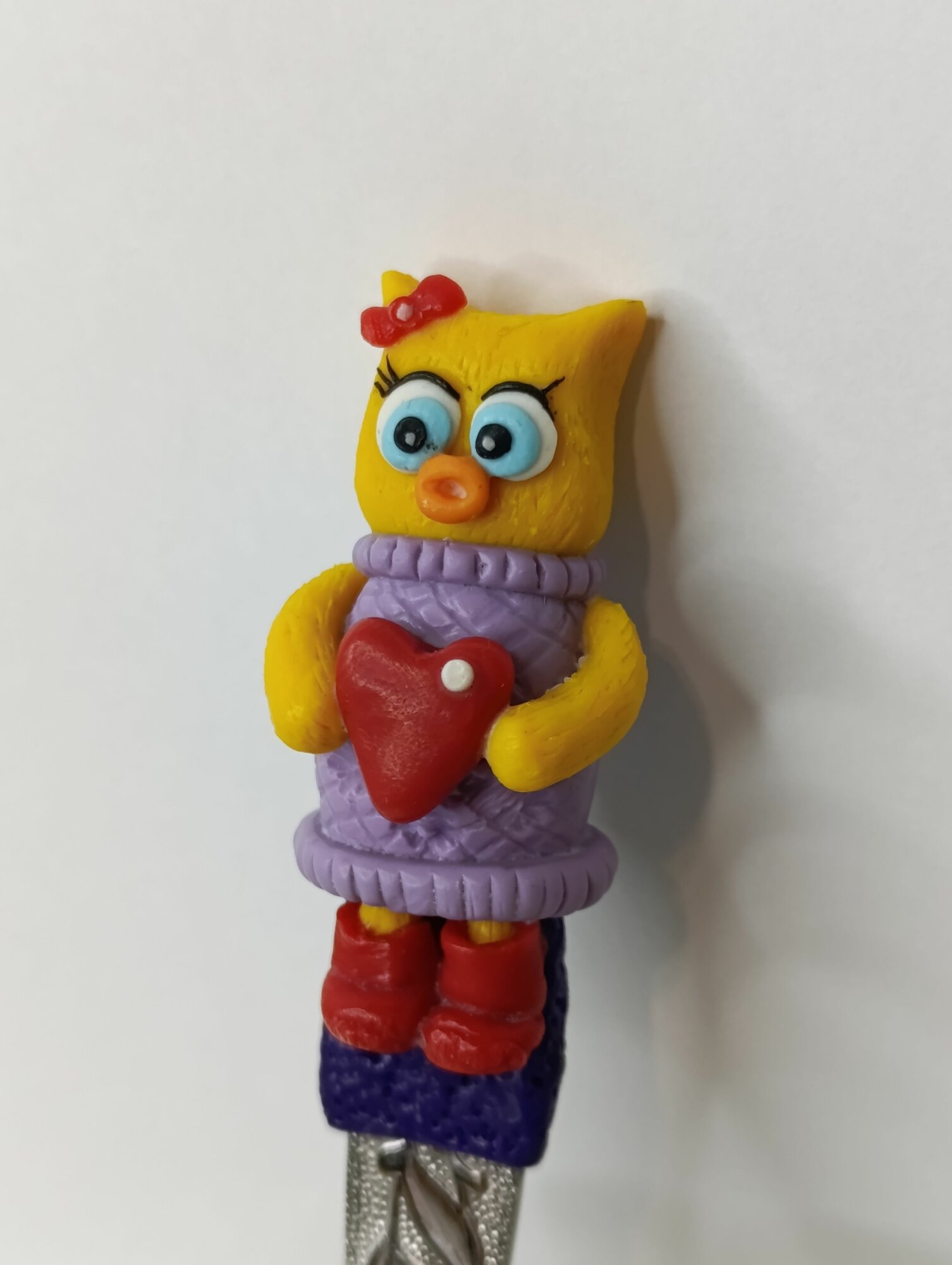 Ложка десертная "Совушка" с декором из полимерной глины