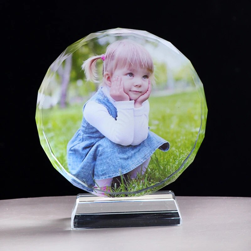 Круглая хрустальная фоторамка K9 белый