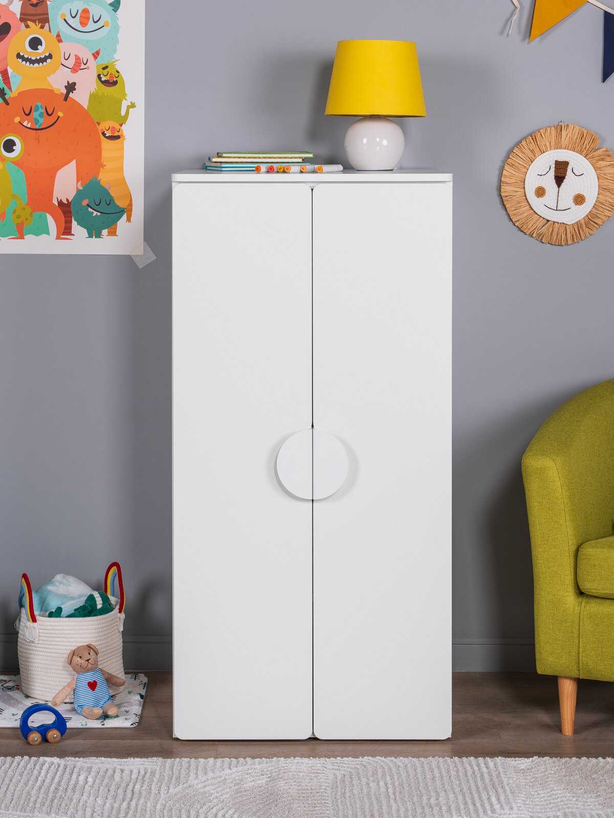 Распашной шкаф ГУД лакк Пикси, 60х57х120, с двумя открывающимися дверьми и полкой, белый