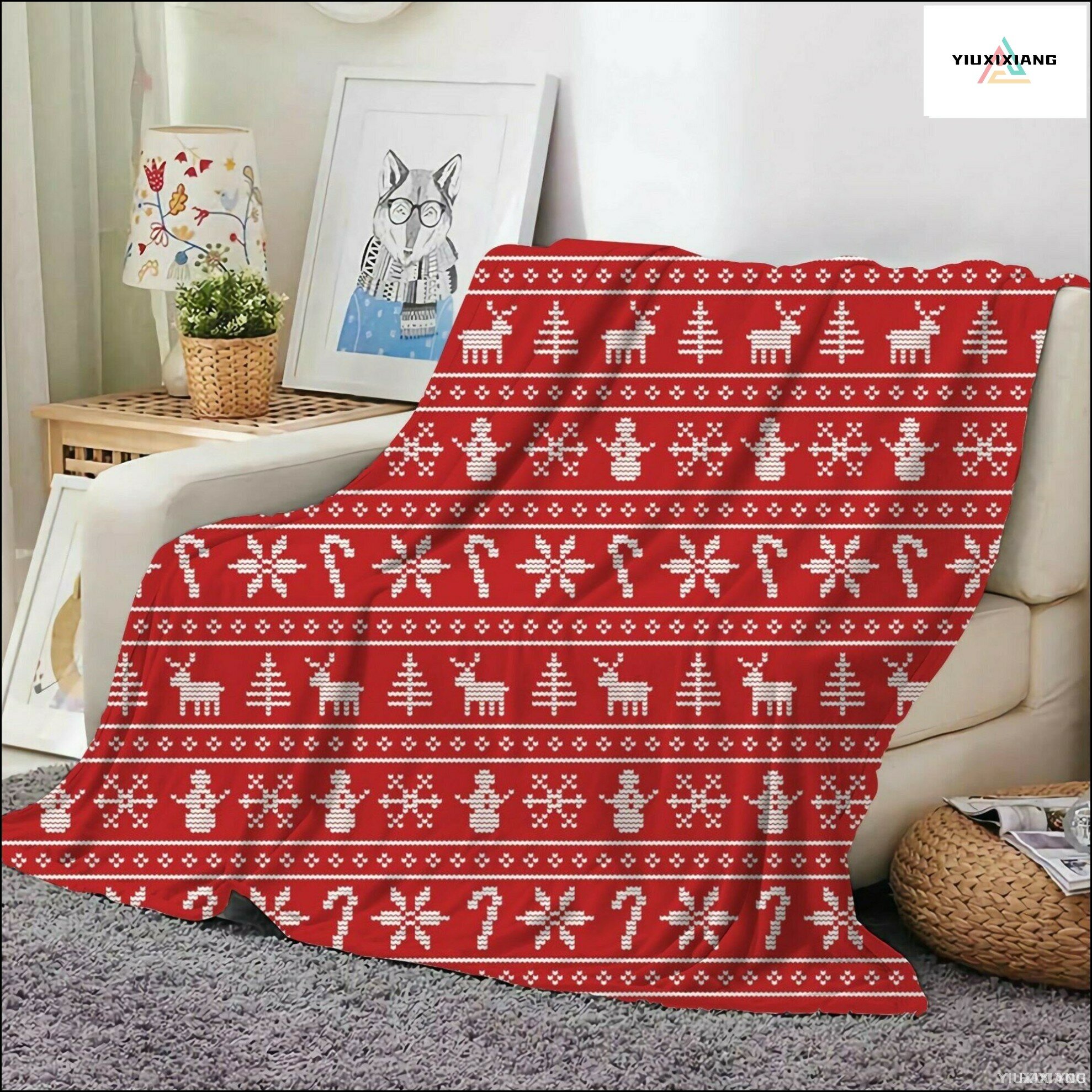 Эксклюзивный плед фланелевый 130x150 см в рождественском красном дизайне