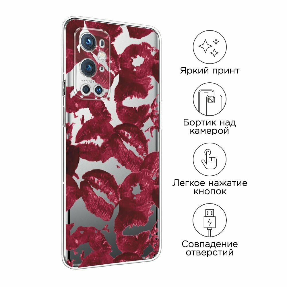 Чехол на OnePlus 9 Pro / ВанПлас 9 Про с принтом "Помада паттерн 2", прозрачный — фото 1