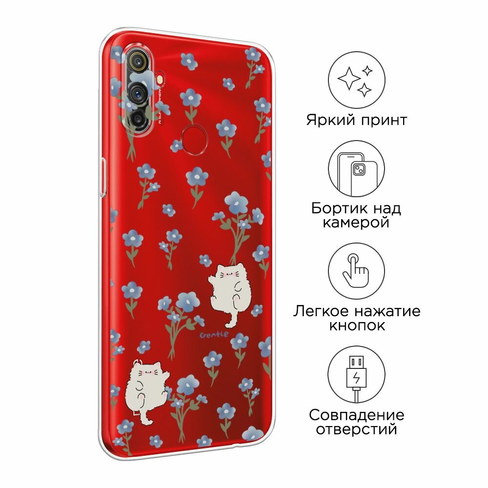 Чехол на Realme C3 / Реалми C3 с принтом "Gentle cats", прозрачный — фото 1