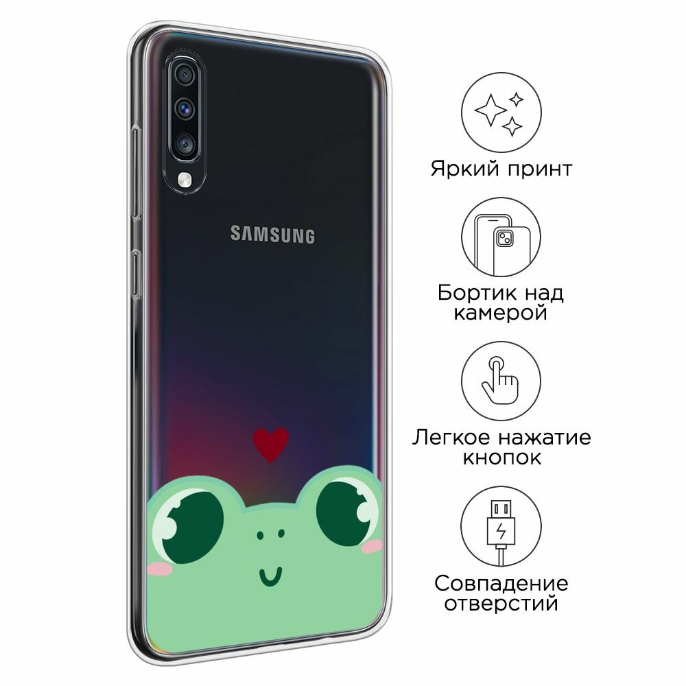Чехол на Samsung Galaxy A70 / Самсунг Галакси А70 с принтом "Влюблённая лягушка - 14 февраля", прозрачный — фото 1