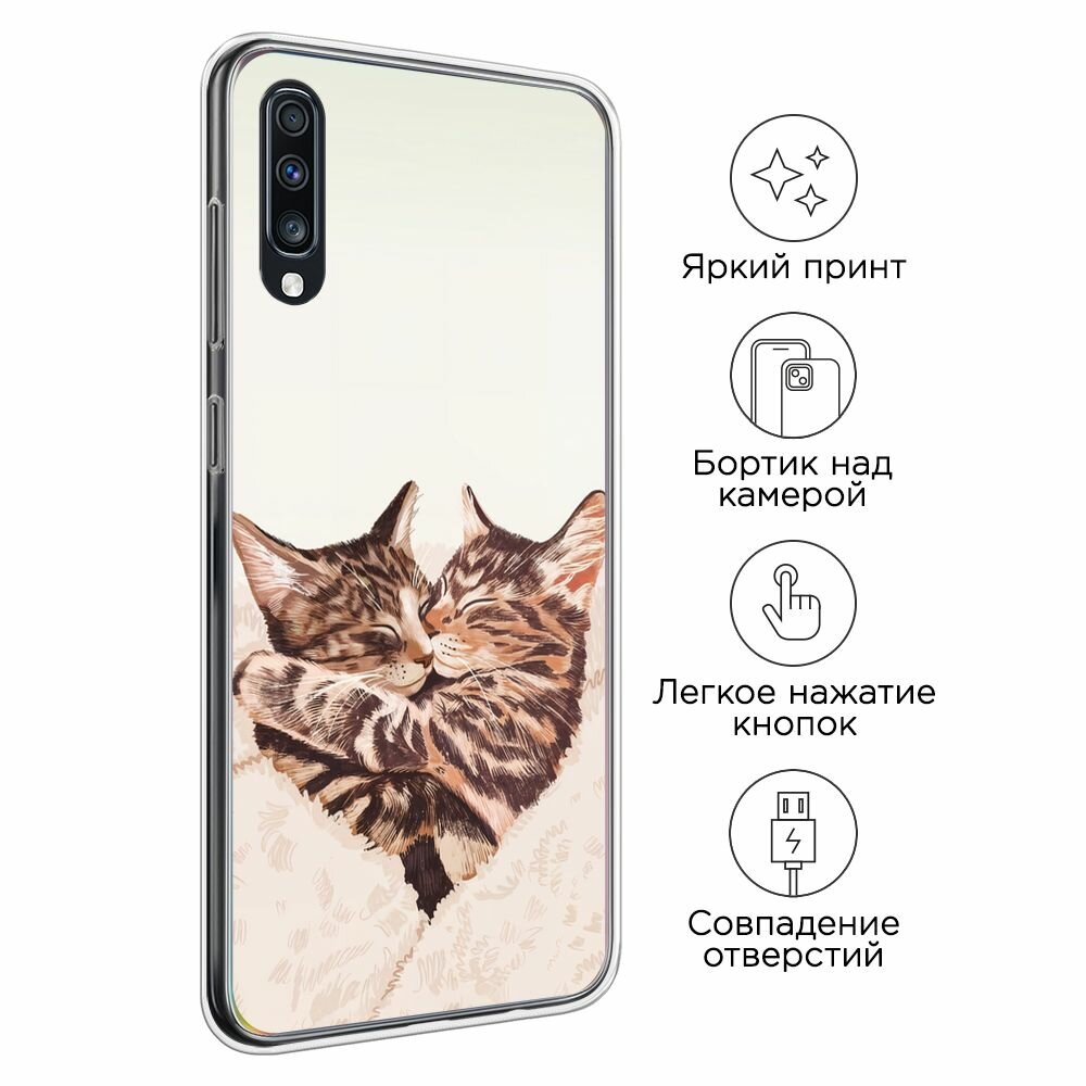Чехол на Samsung Galaxy A70 / Самсунг Галакси А70 с принтом "Влюбленные котейки - 14 февраля" — фото 1