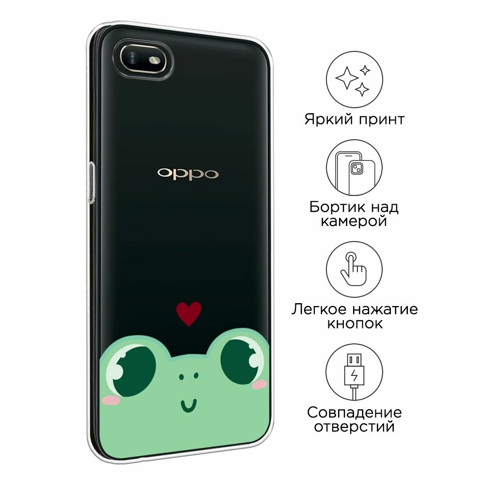 Чехол на Oppo A1k / Оппо А1к с принтом "Влюблённая лягушка - 14 февраля", прозрачный — фото 1