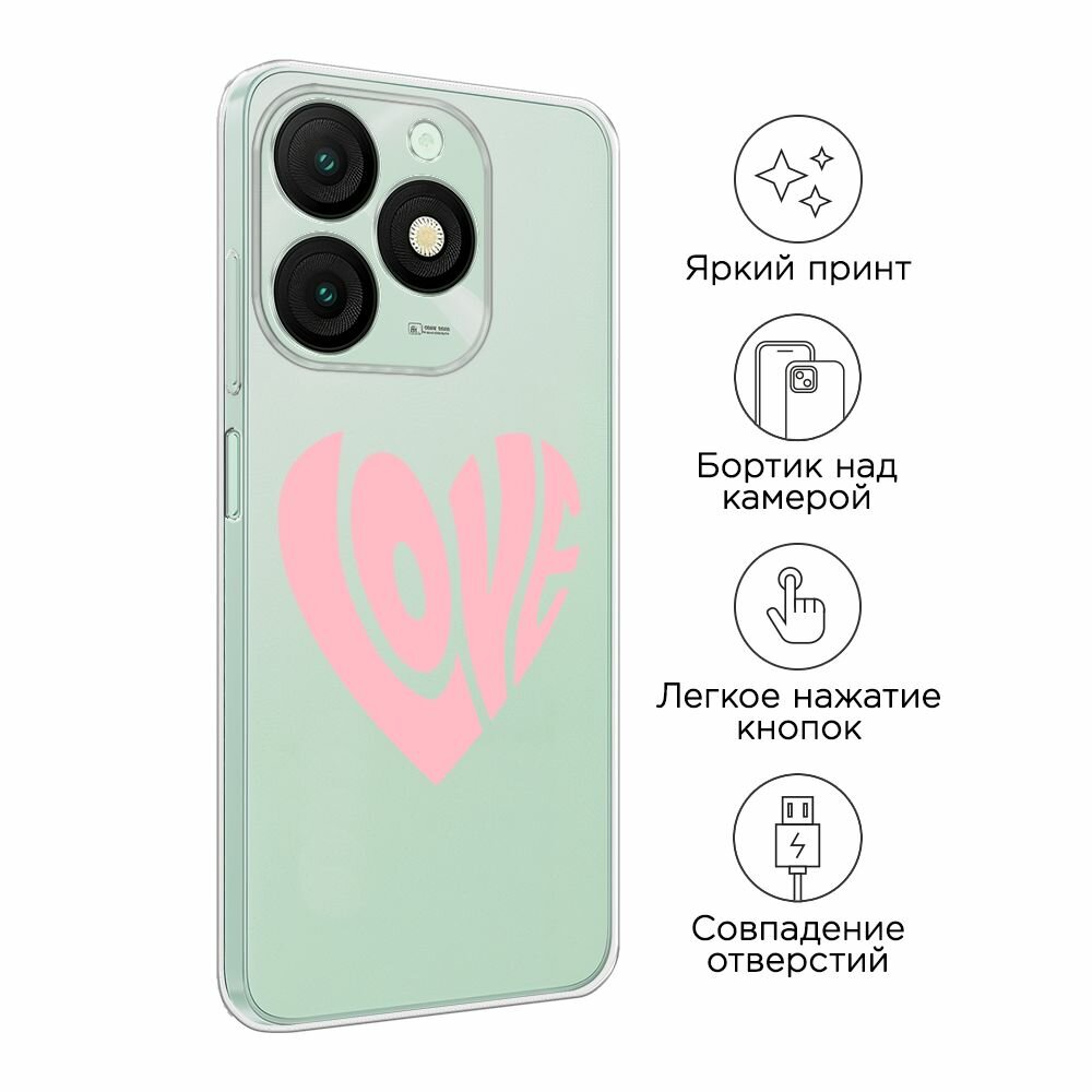 Чехол на Itel A50 / Ител А50 с принтом "Love heart 3 - 14 февраля", прозрачный — фото 1