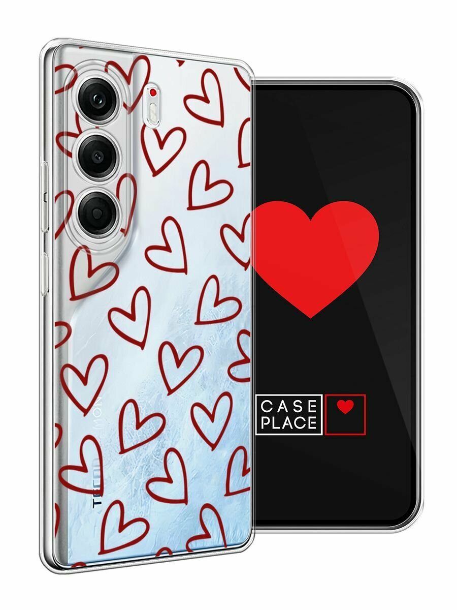 Чехол на Tecno Camon 40 Pro / Текно Камон 40 Про с принтом "Little hearts doodles 2 - 14 февраля", прозрачный — фото 1