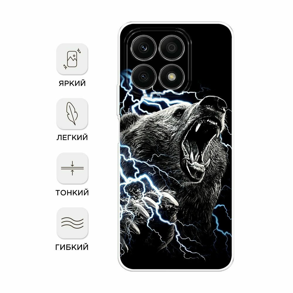 Силиконовый чехол на Honor X8A / Хонор X8A с принтом "Гроза и медведь" — фото 1