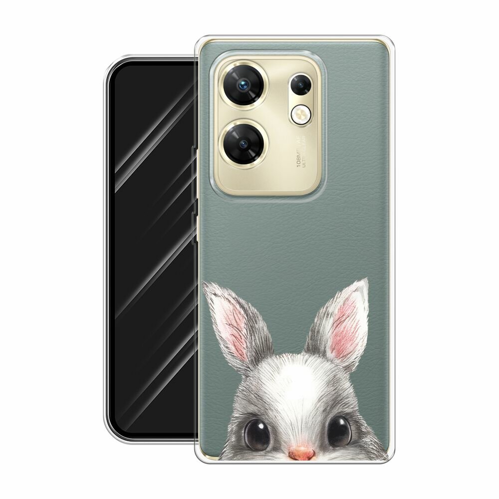 Чехол на Infinix Zero 30 4G / Инфиникс Зеро 30 4G с принтом "Карандашный кролик 2 - 8 марта", прозрачный — фото 1