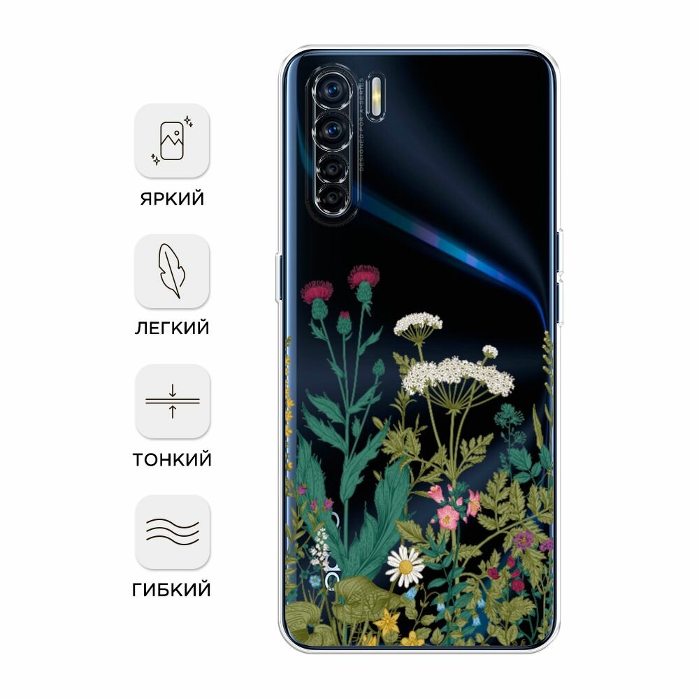 Чехол на Oppo A91/Reno 3 / Оппо A91/Рено 3 с принтом "Дикие полевые цветы", прозрачный — фото 1