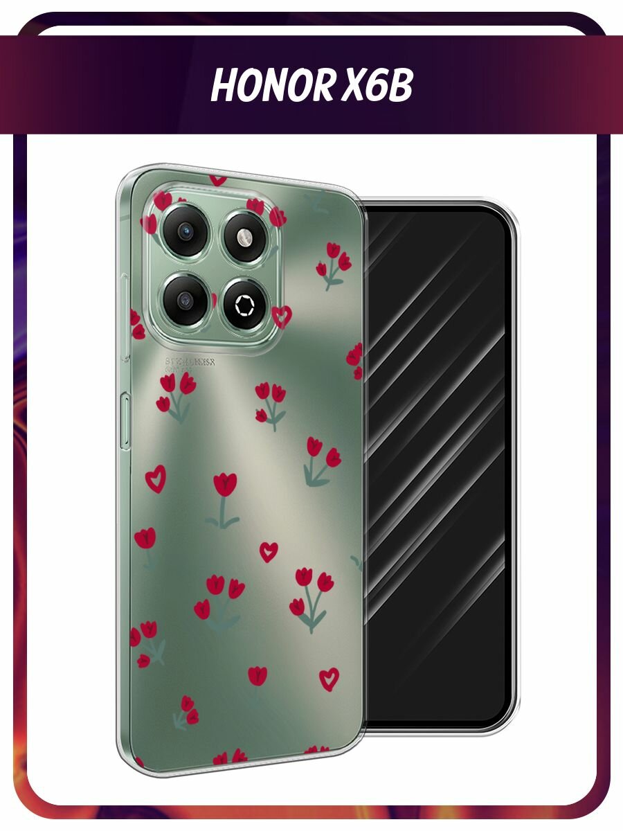 Чехол на Honor X6b / Хонор X6b с принтом "Красные тюльпанчики", прозрачный