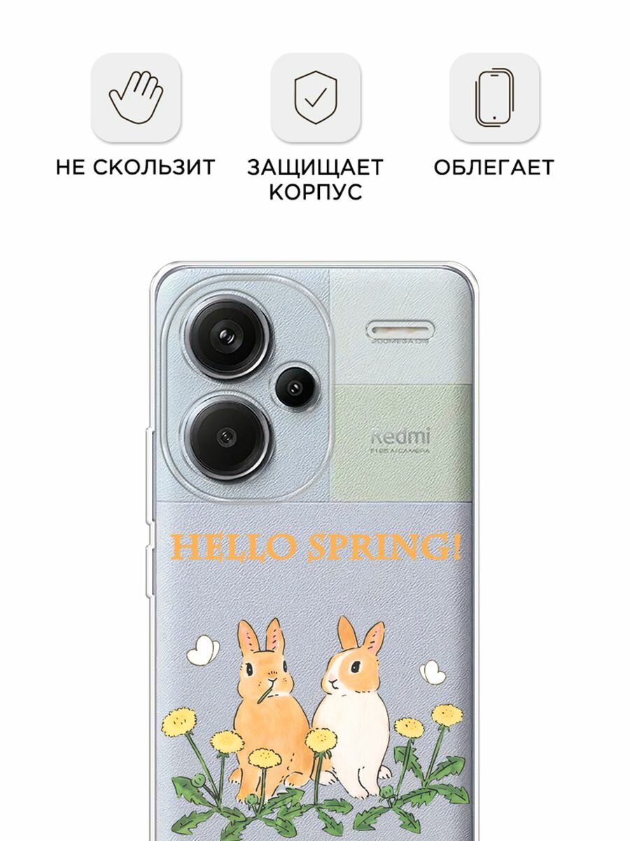 Чехол на Xiaomi Redmi Note 13 Pro+ / Сяоми Редми Нот 13 Про + с принтом "Весенние кролики", прозрачный — фото 1