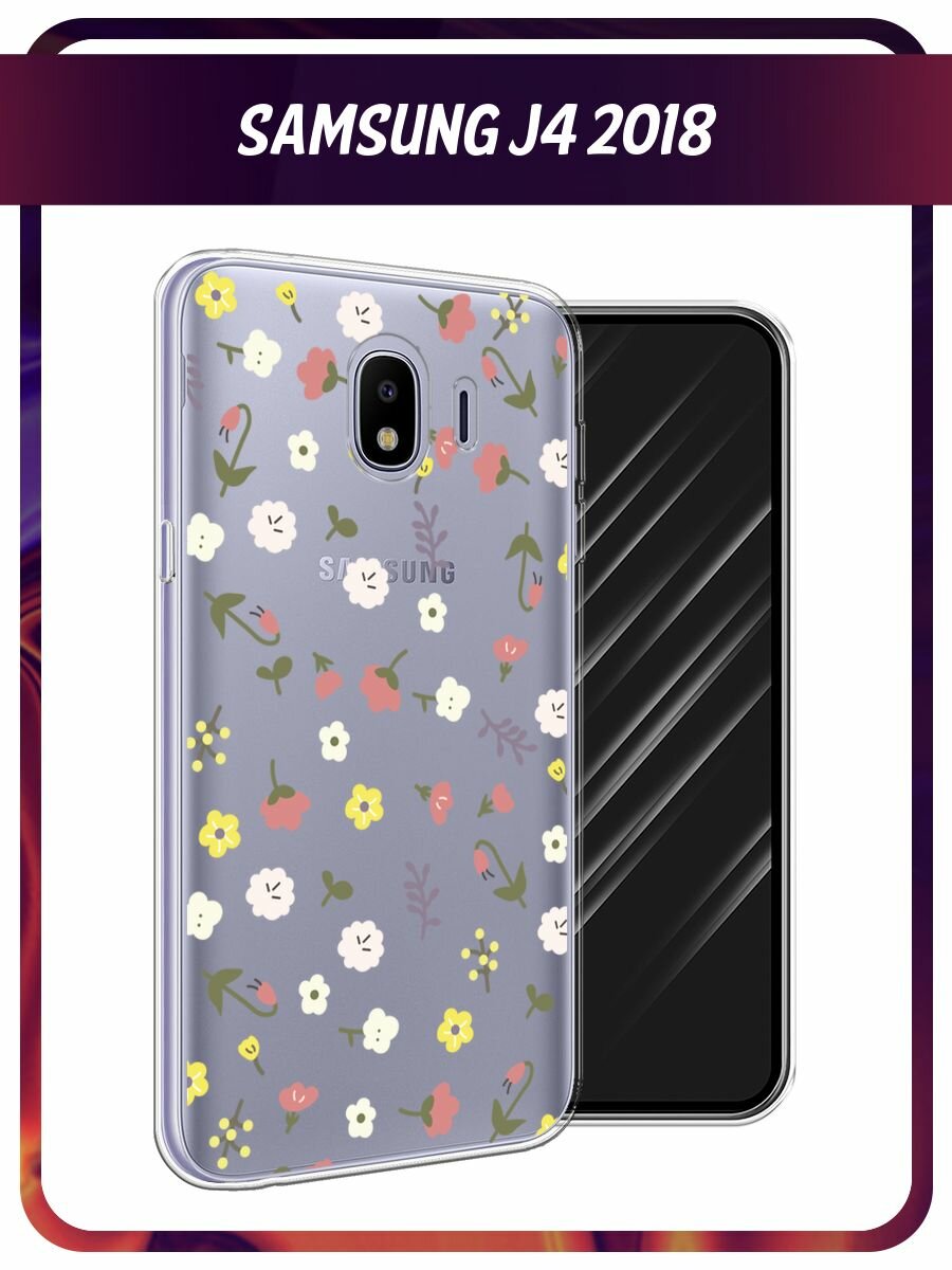 Чехол на Samsung Galaxy J4 / Самсунг Галакси Джей 4 с принтом "Россыпь цветов рисунок", прозрачный