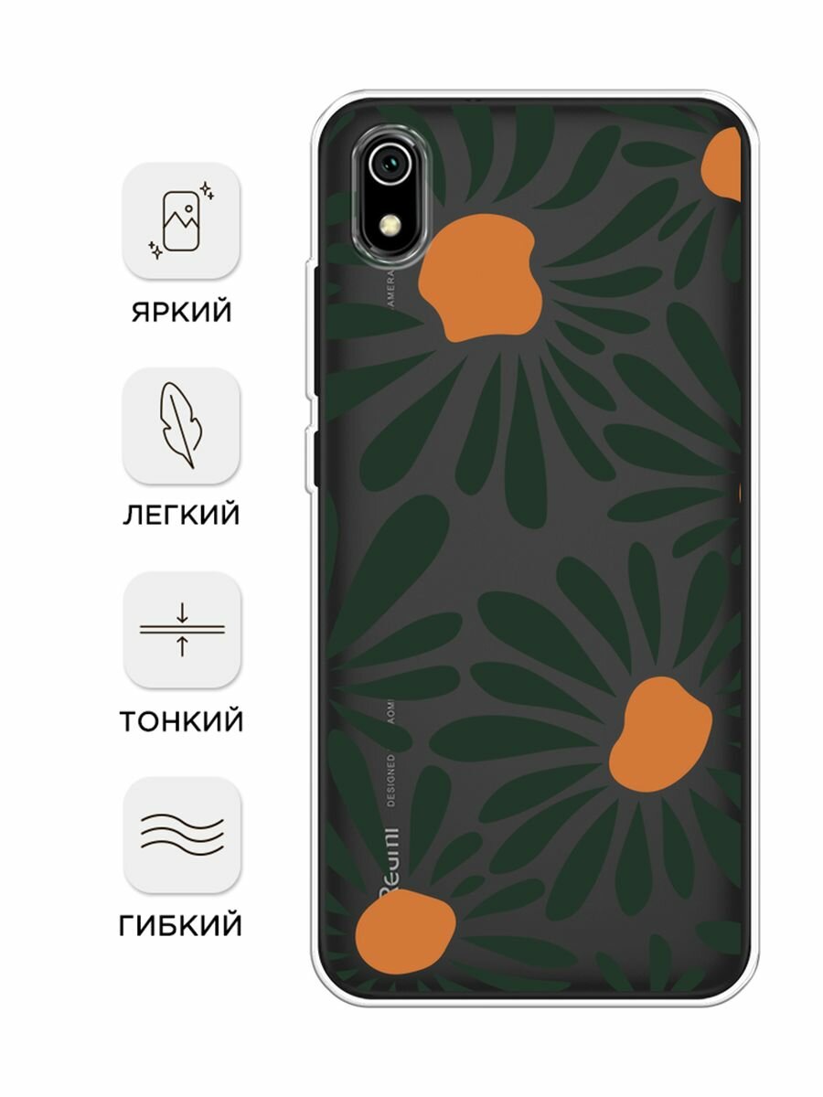 Чехол на Xiaomi Redmi 7A / Сяоми Редми 7А с принтом "Летние цветы рисунок", прозрачный — фото 1