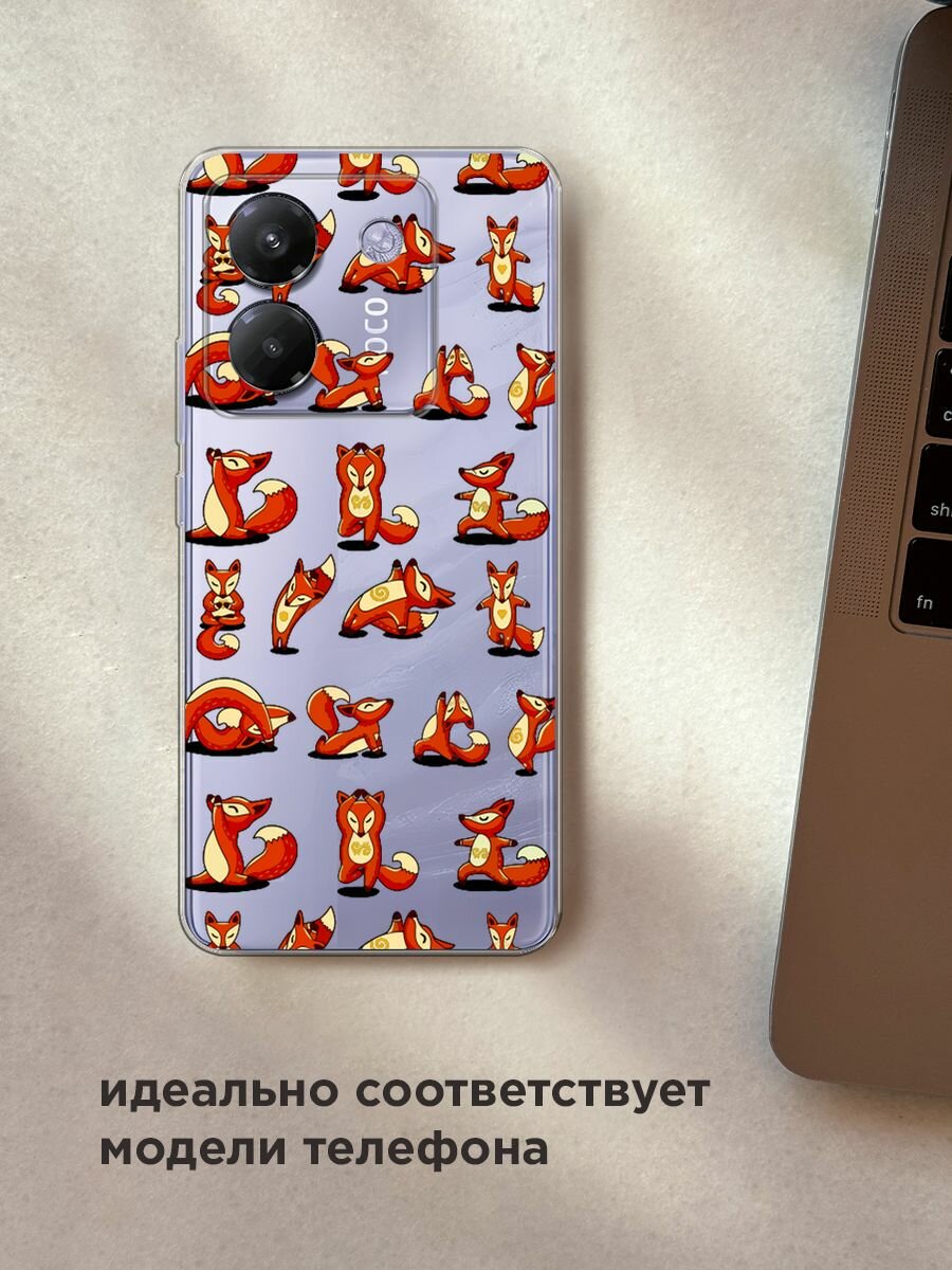 Чехол на Poco M7 Pro / Поко М7 Про с принтом "Йога для лисы", прозрачный — фото 1