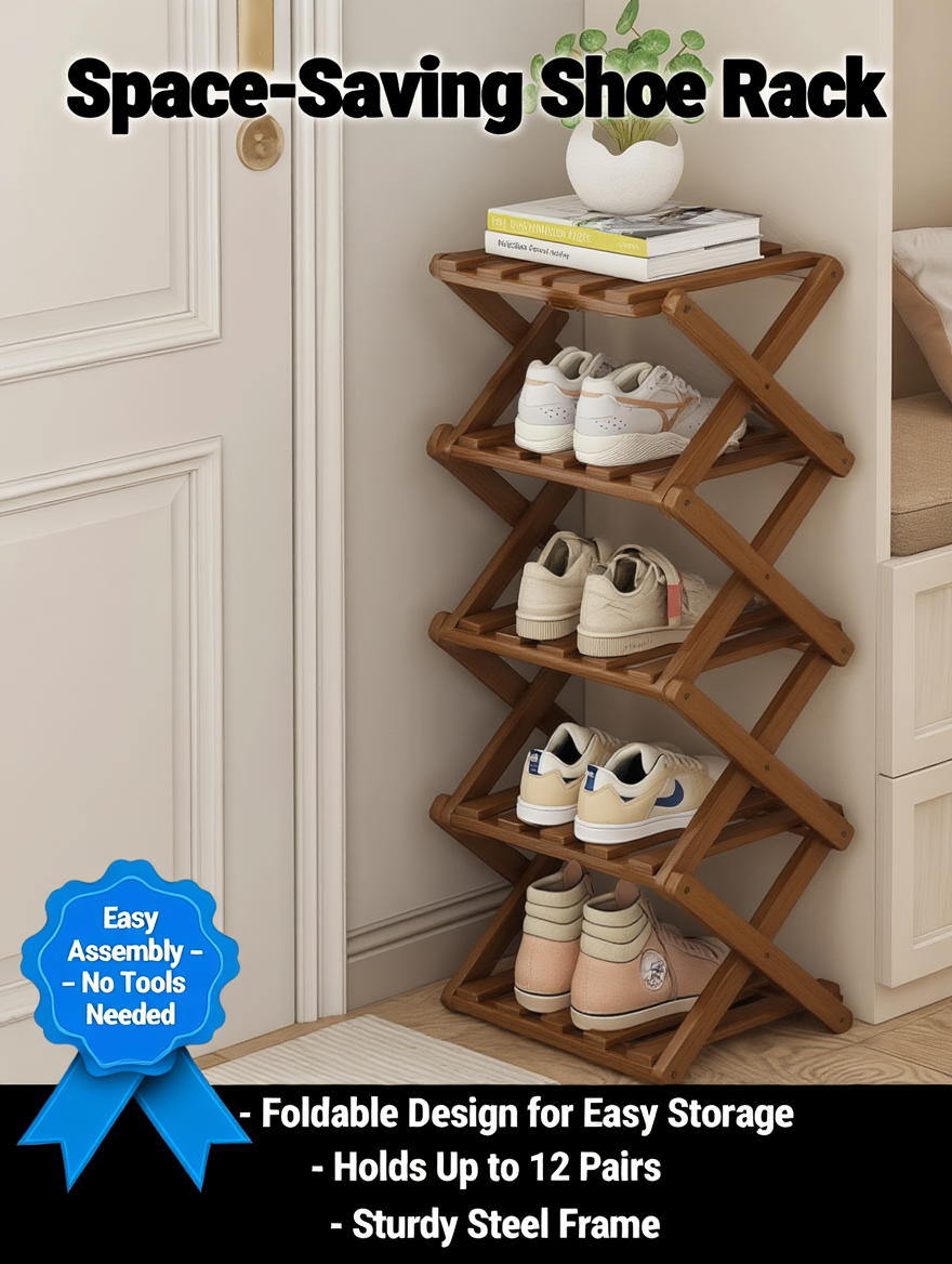 Обувница, Бамбук, ДВП, 26х26х71 см(Установка не требуется, можно сложить)