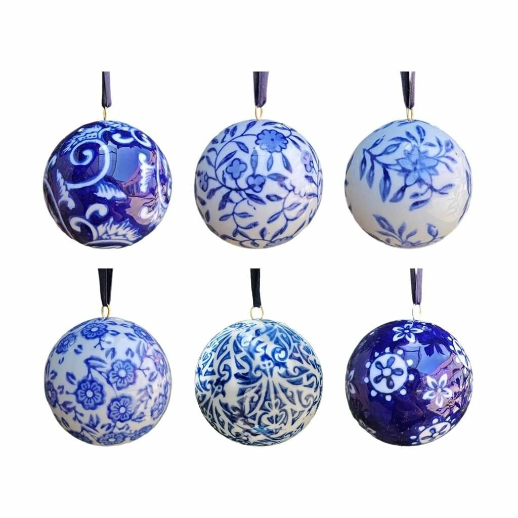 6 фарфоровых рождественских шаров, темно-синий