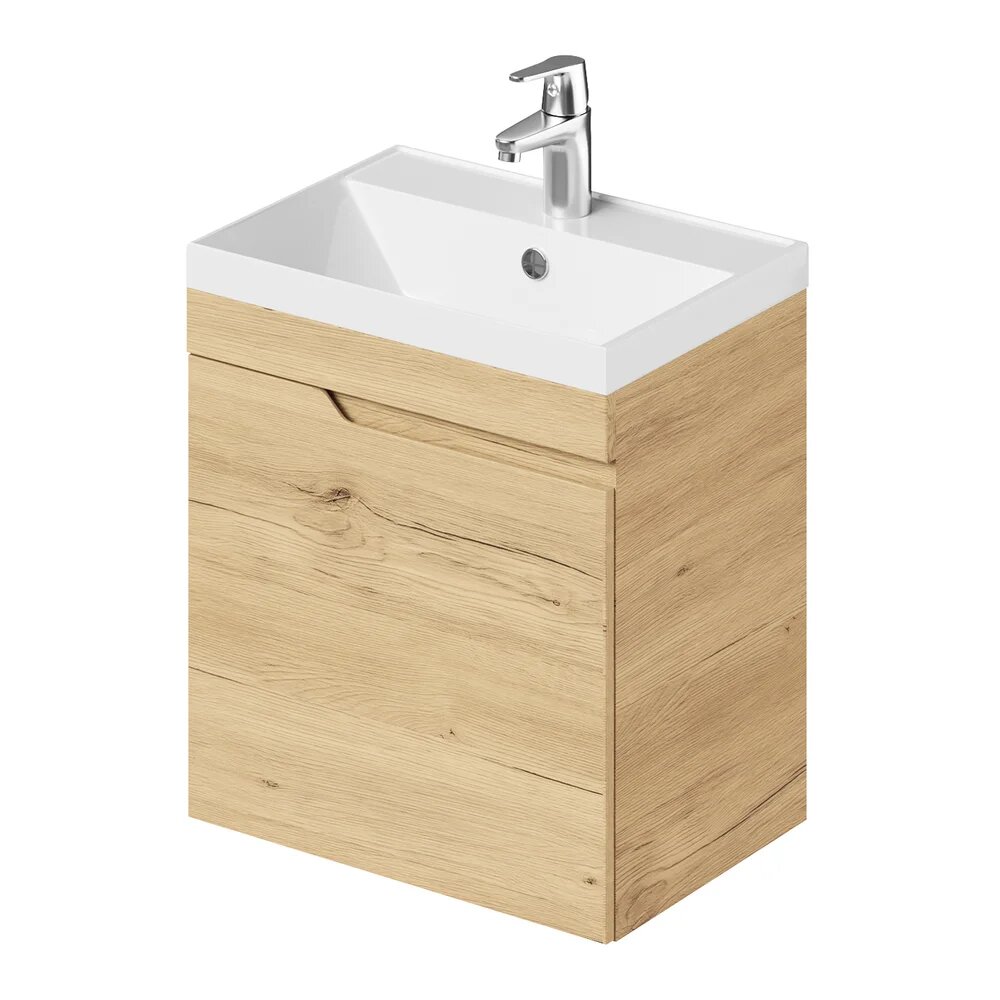 Тумба с раковиной Itana Alexa 50 подвесная, 49, 4 см, бежевая, из МДФ, с ящиками, раковина для ванной из камня, прямоугольная