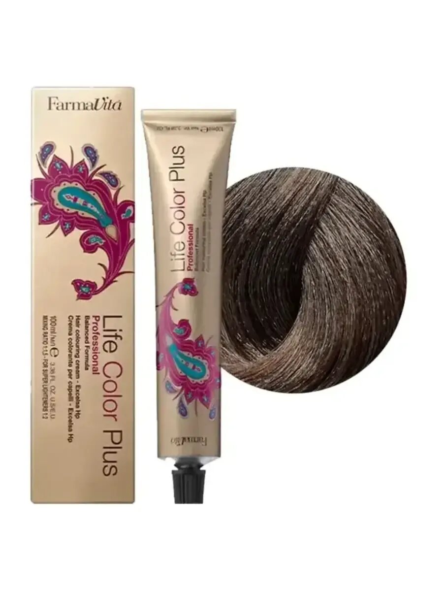 Краска для волос Farmavita Hair Coloring Life Color Plus Prof, Перманентный краситель с низким содержанием аммиака, 6.1